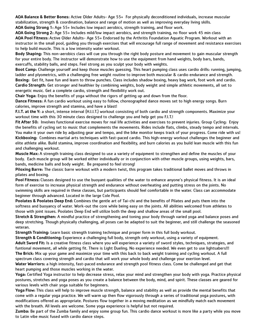 Welcome to our Updated Schedules! | YMCA of Greater Westfield